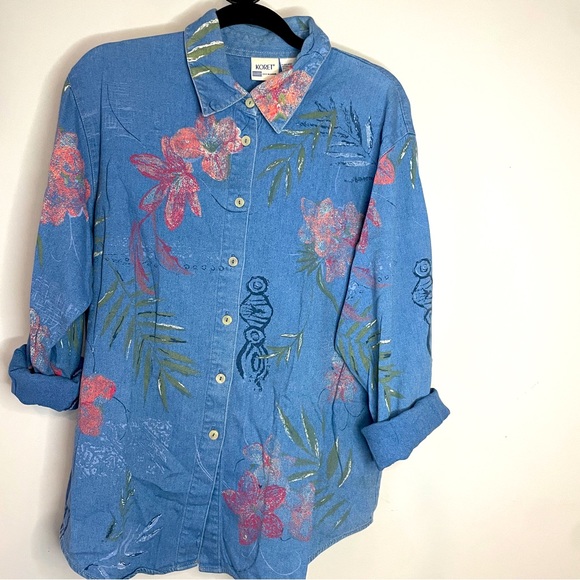Koret | Tops | Vintage 9s Koret Floral Foliage Print Button Down Jean ...